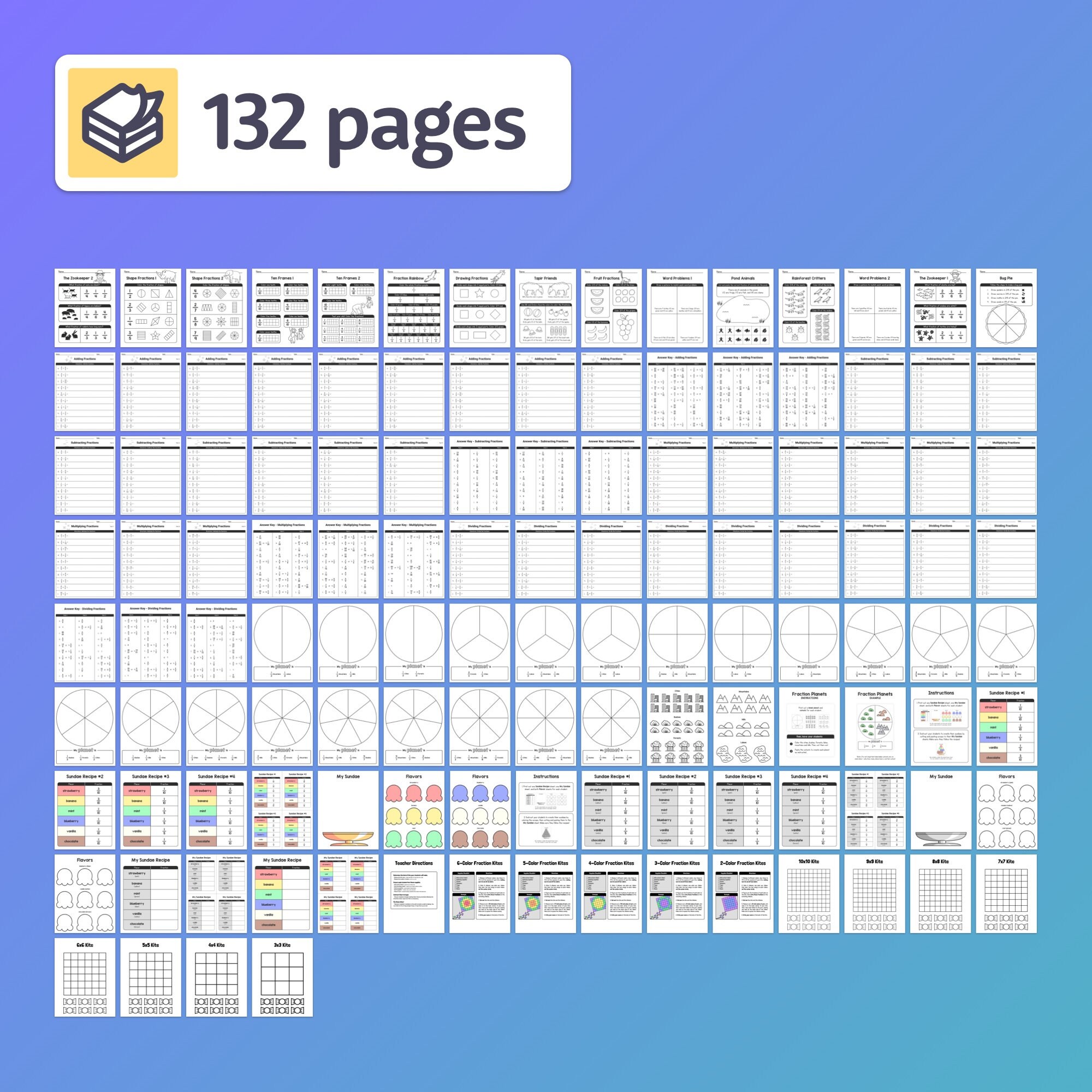 No Prep Fractions Unit 4th, 3rd, 2nd Grade Fractions Worksheets ...