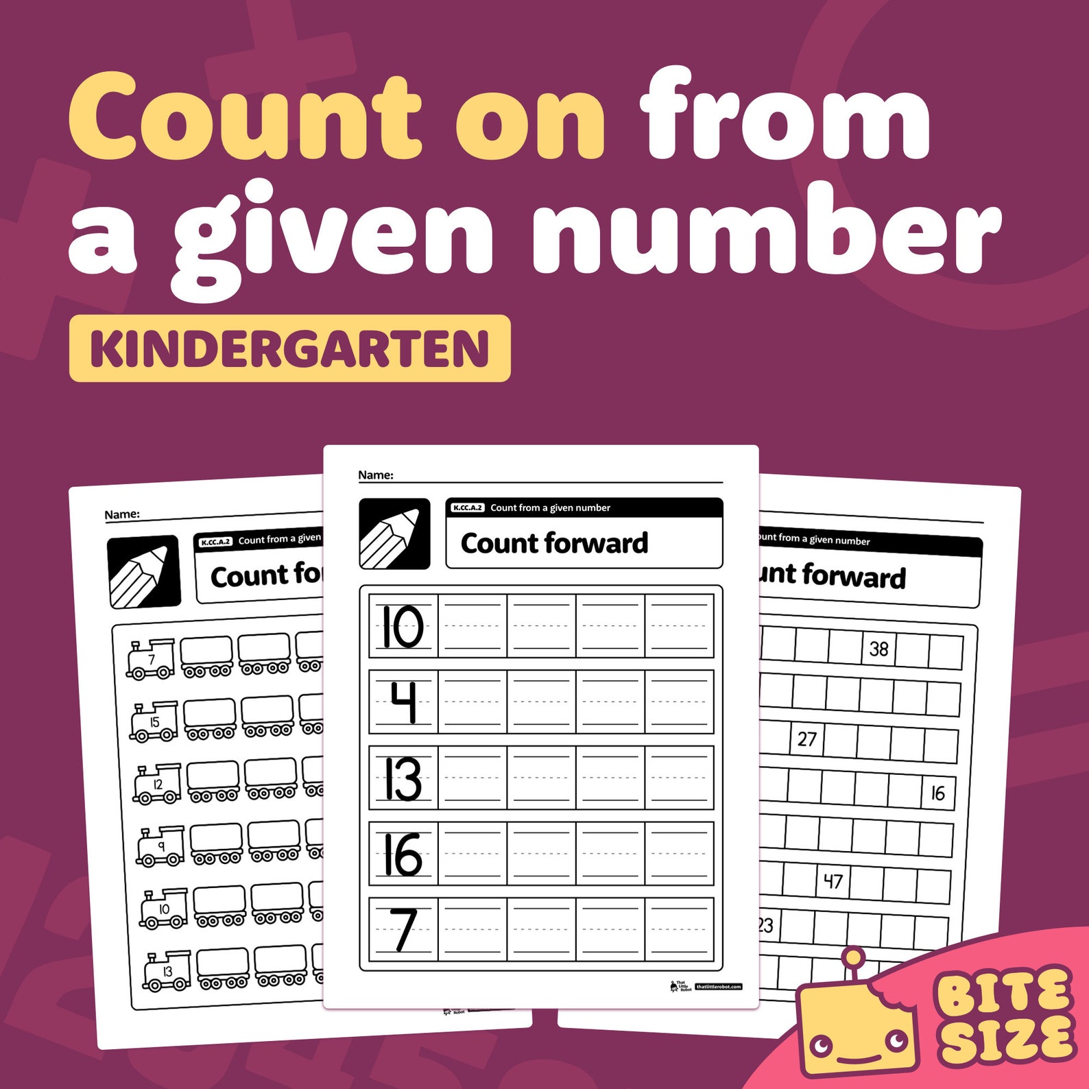 Count on From a Given Number Worksheets | Kindergarten Math Centers ...