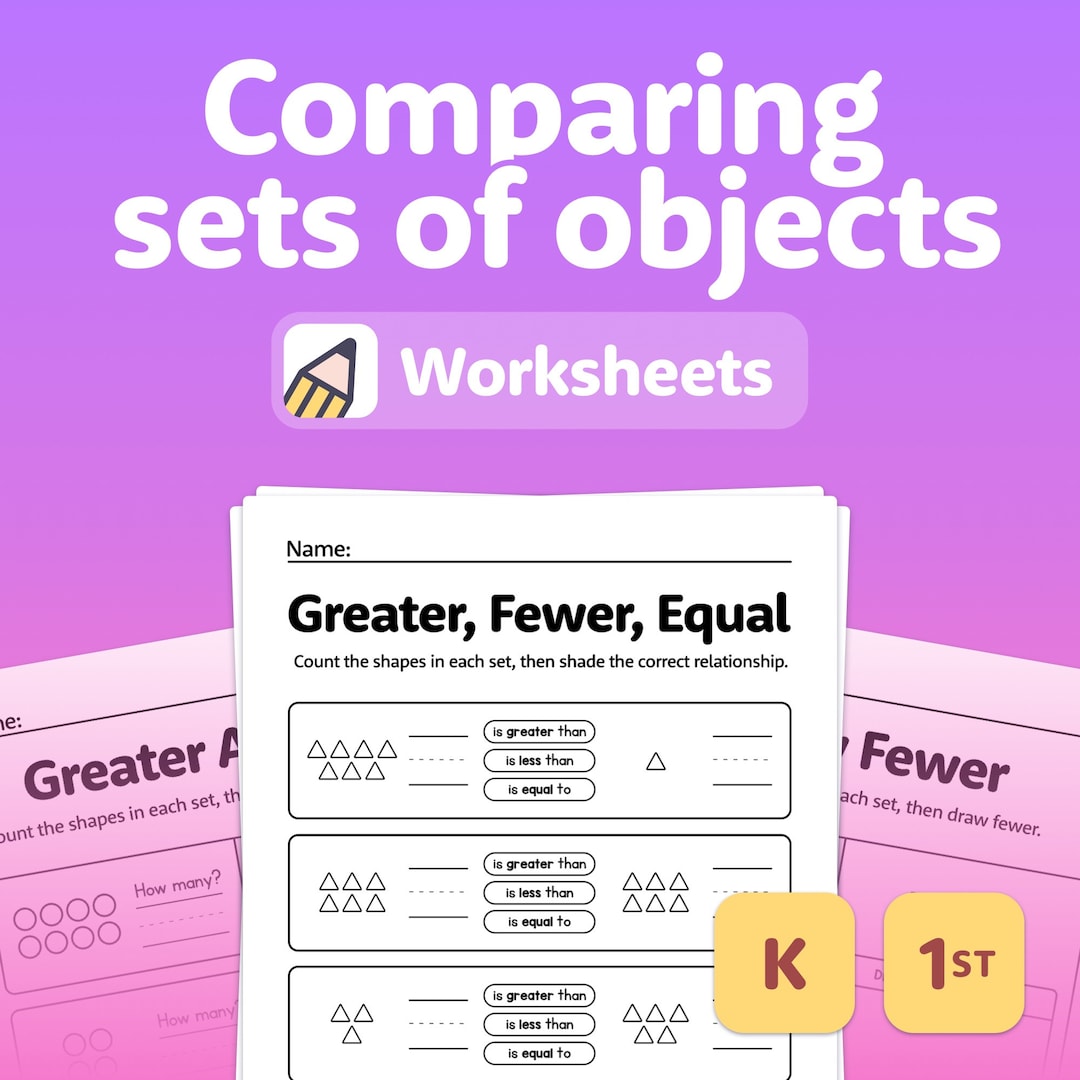 Kindergarten Comparing Numbers Worksheets | More Less Same / Greater ...