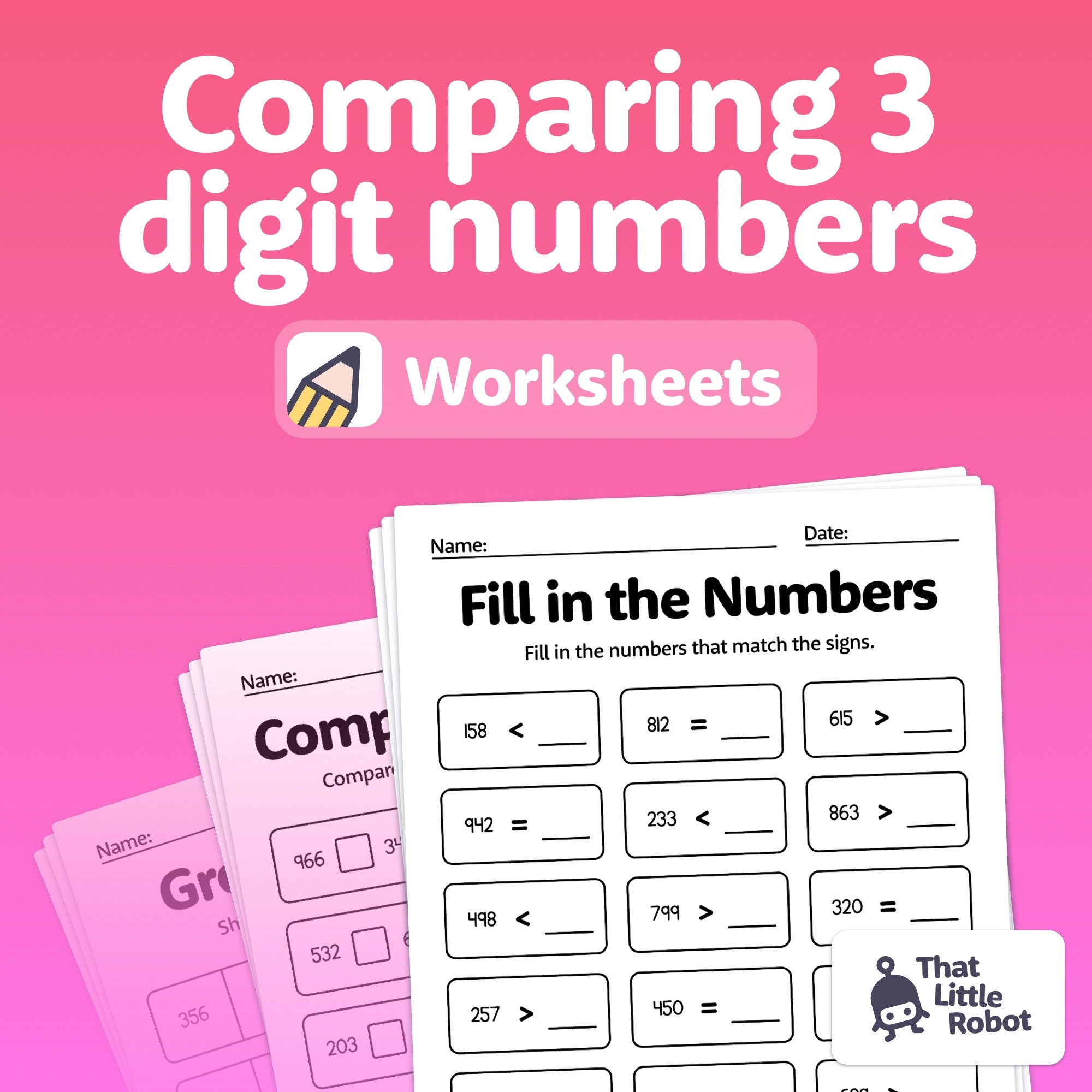 Comparing 3 Digit Numbers Worksheets | 2nd Grade Comparing Numbers ...