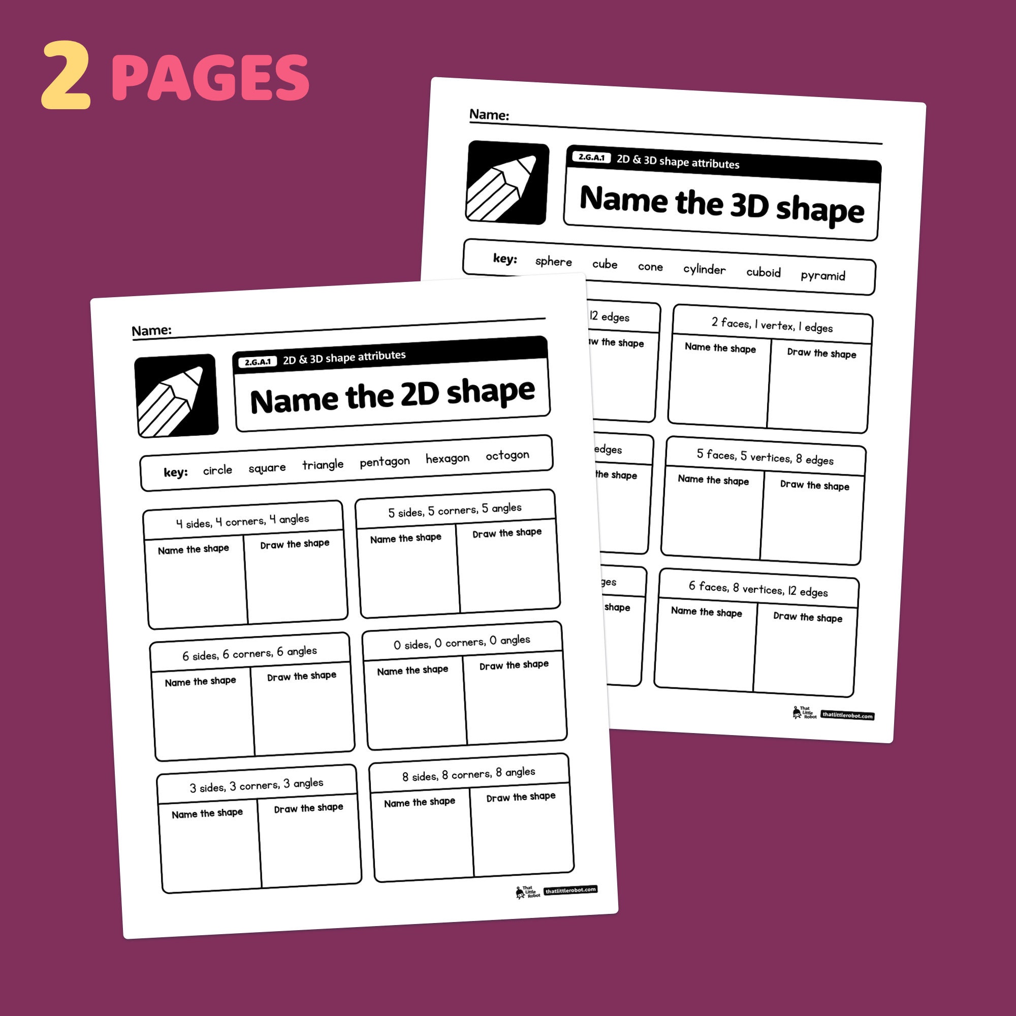 2d & 3d Shape Attributes Worksheets | 2nd Grade Math Centers and ...
