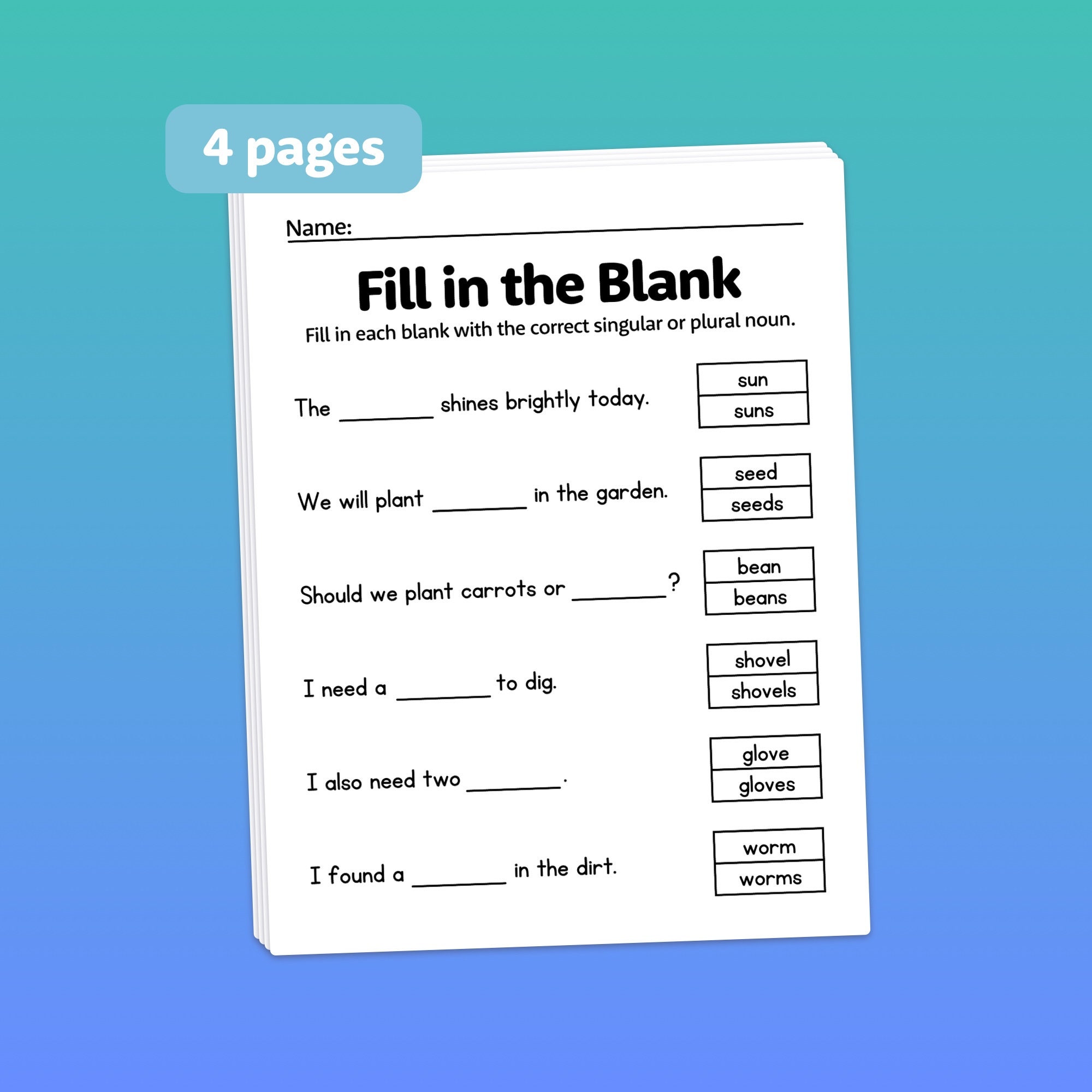 Singular & Plural Nouns Worksheets | Kindergarten, 1st Grade and 2nd ...