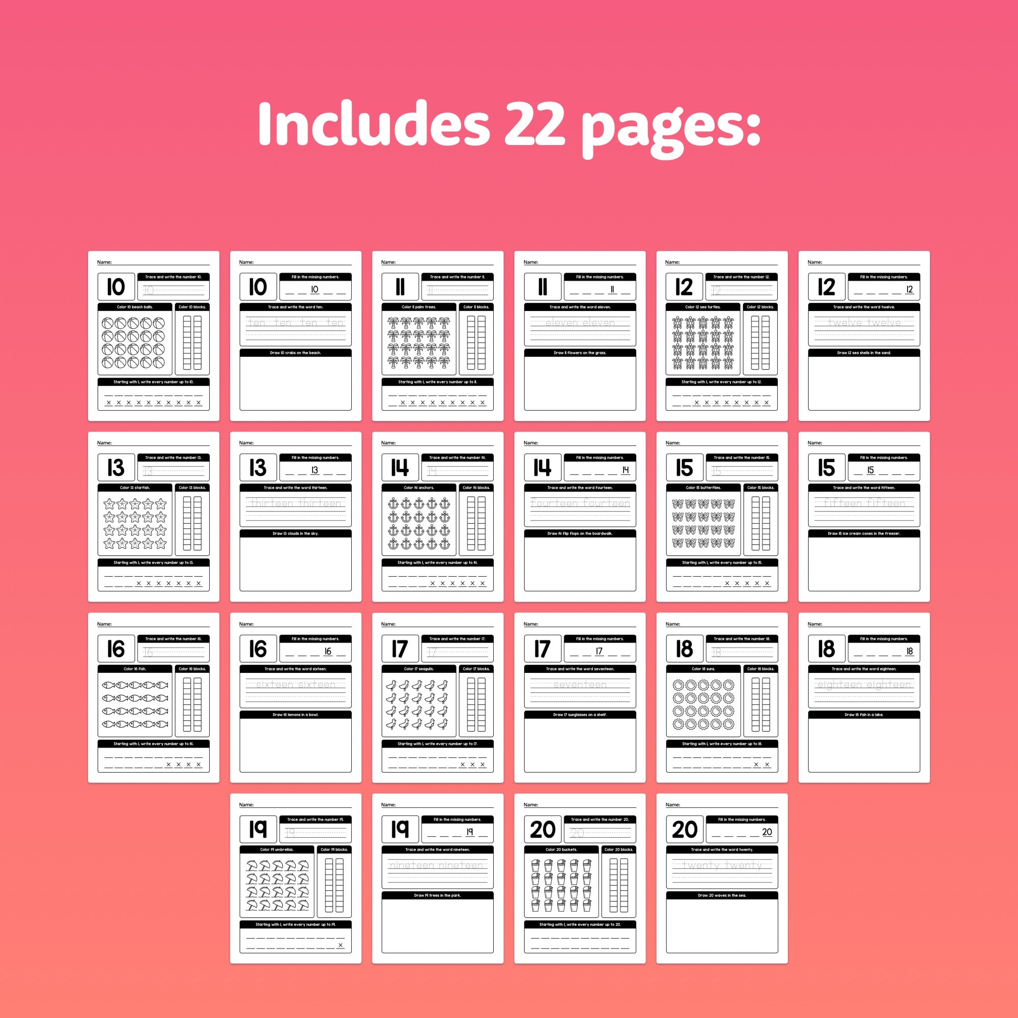 Summer Teen Number Worksheets | Summer Kindergarten Math Activities ...