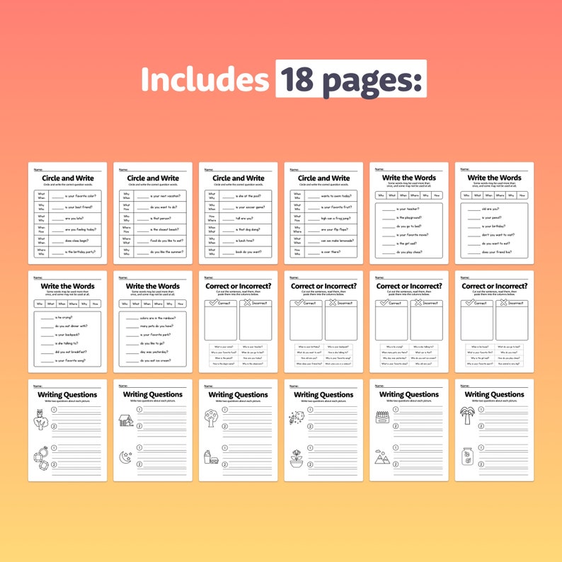 No Prep Question Words Worksheets | Kindergarten, 1st, & 2nd Grade ...