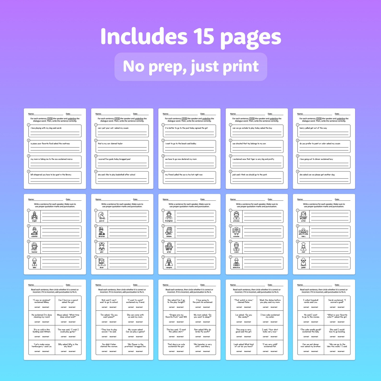 No Prep Quotation Marks Worksheets | Dialogue Worksheets | 3rd & 4th ...