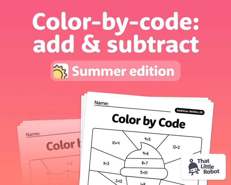 Summer Addition & Subtraction Coloring Pages Kindergarten - Etsy