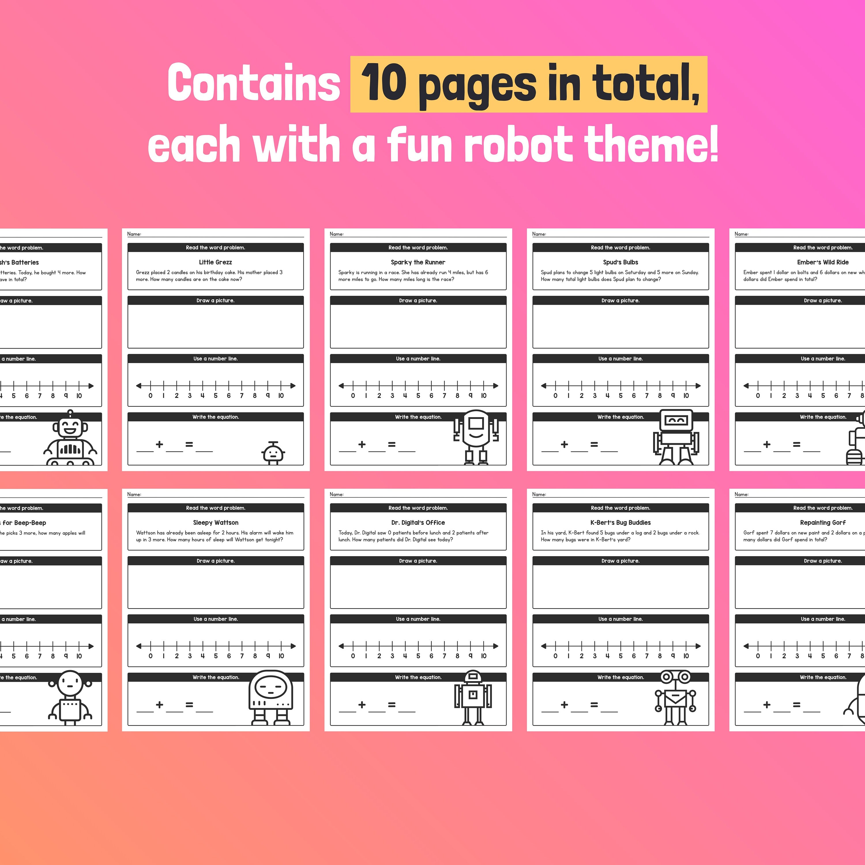 Single Digit Addition Word Problems Math on a Number Line Worksheets ...