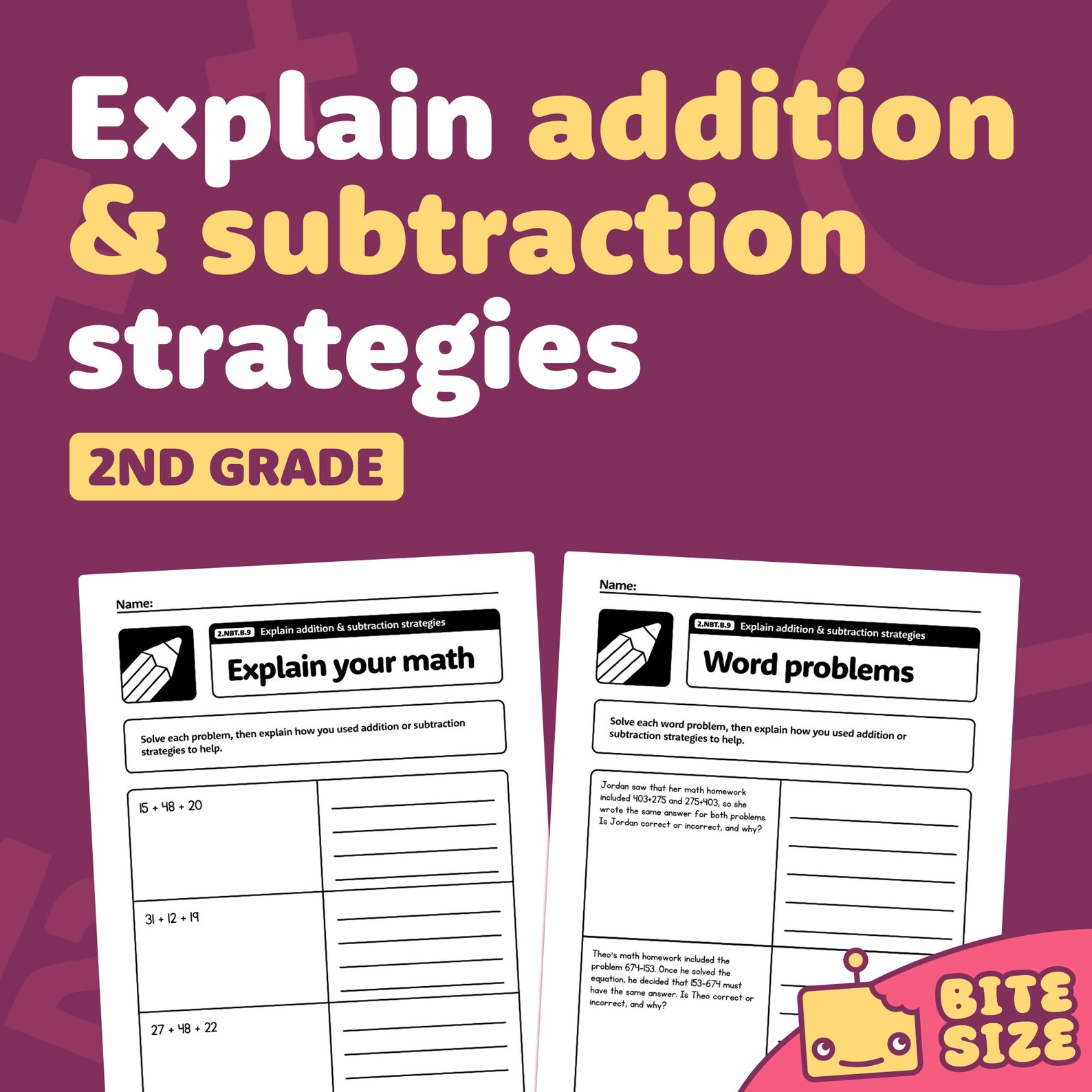 Explain Addition & Subtraction Strategies Worksheets | 2nd Grade Place ...