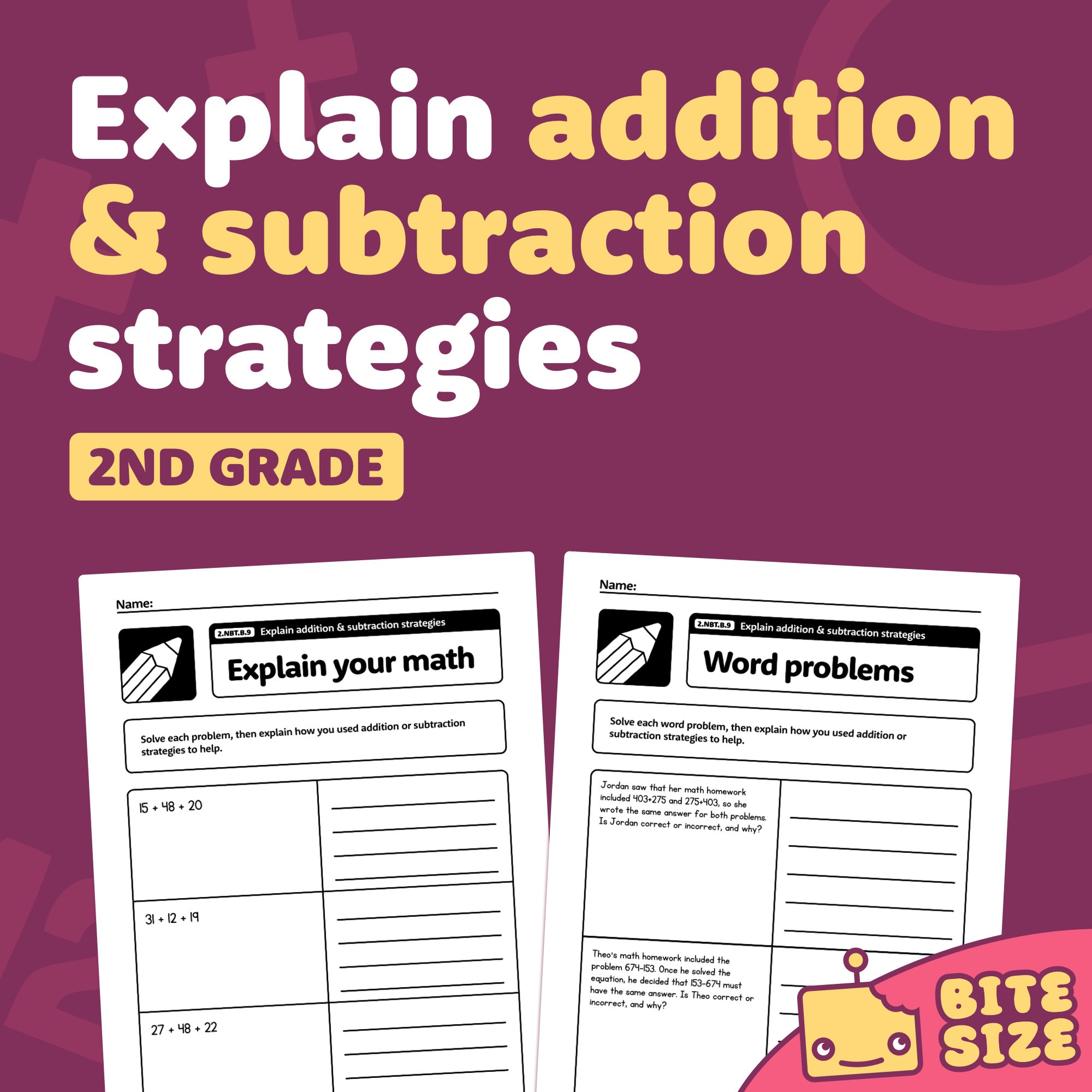Explain Addition & Subtraction Strategies Worksheets 2nd Grade Place ...
