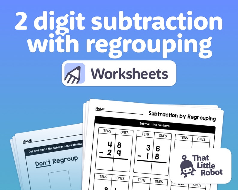 No Prep 2 Digit Subtraction With Regrouping Worksheets 1st - Etsy