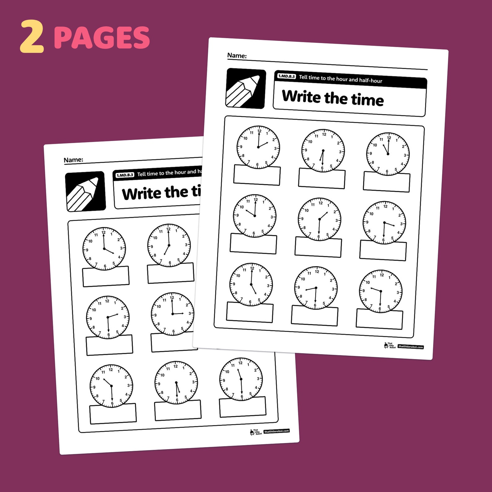 Telling Time to the Hour and Half-hour Worksheets | 1st Grade Math ...