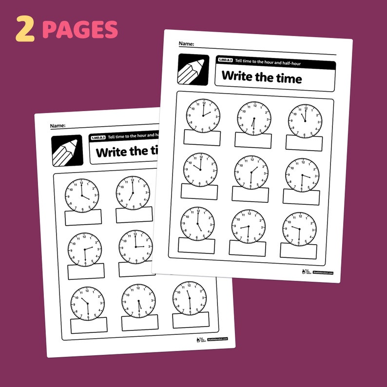 Telling Time to the Hour and Half-hour Worksheets | 1st Grade Math ...