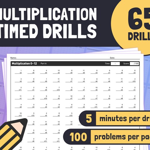 Timed Multiplication Drills 0-12 Times Tables Multiplication - Etsy