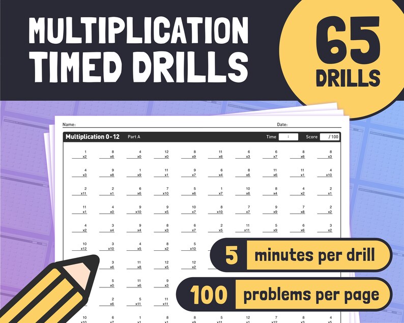Timed Multiplication Drills 0-12 Times Tables Multiplication - Etsy