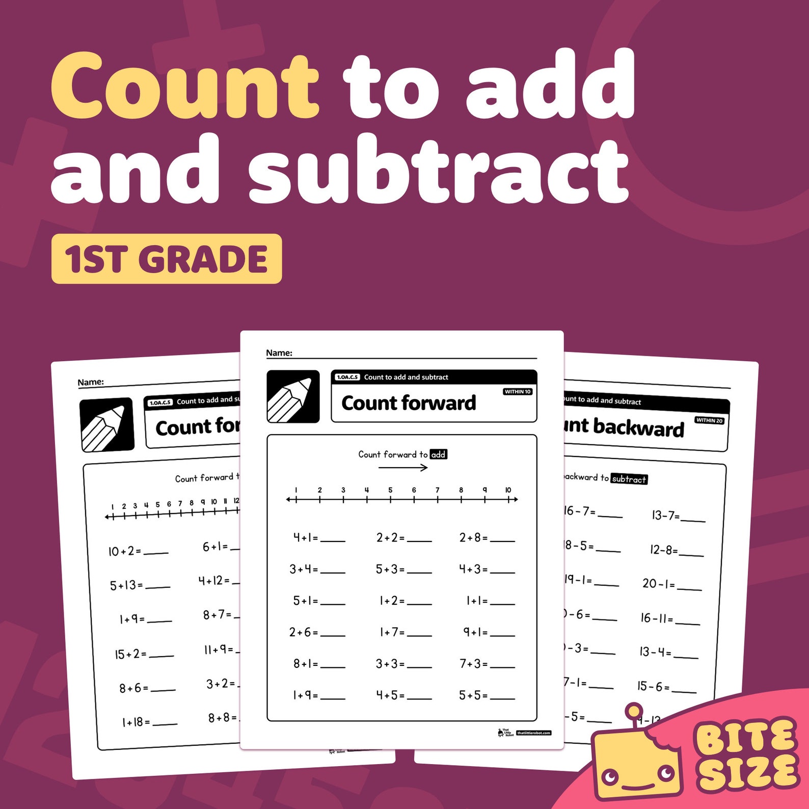 1st Grade Counting Forward and Back to Add and Subtract Worksheets | 1 ...