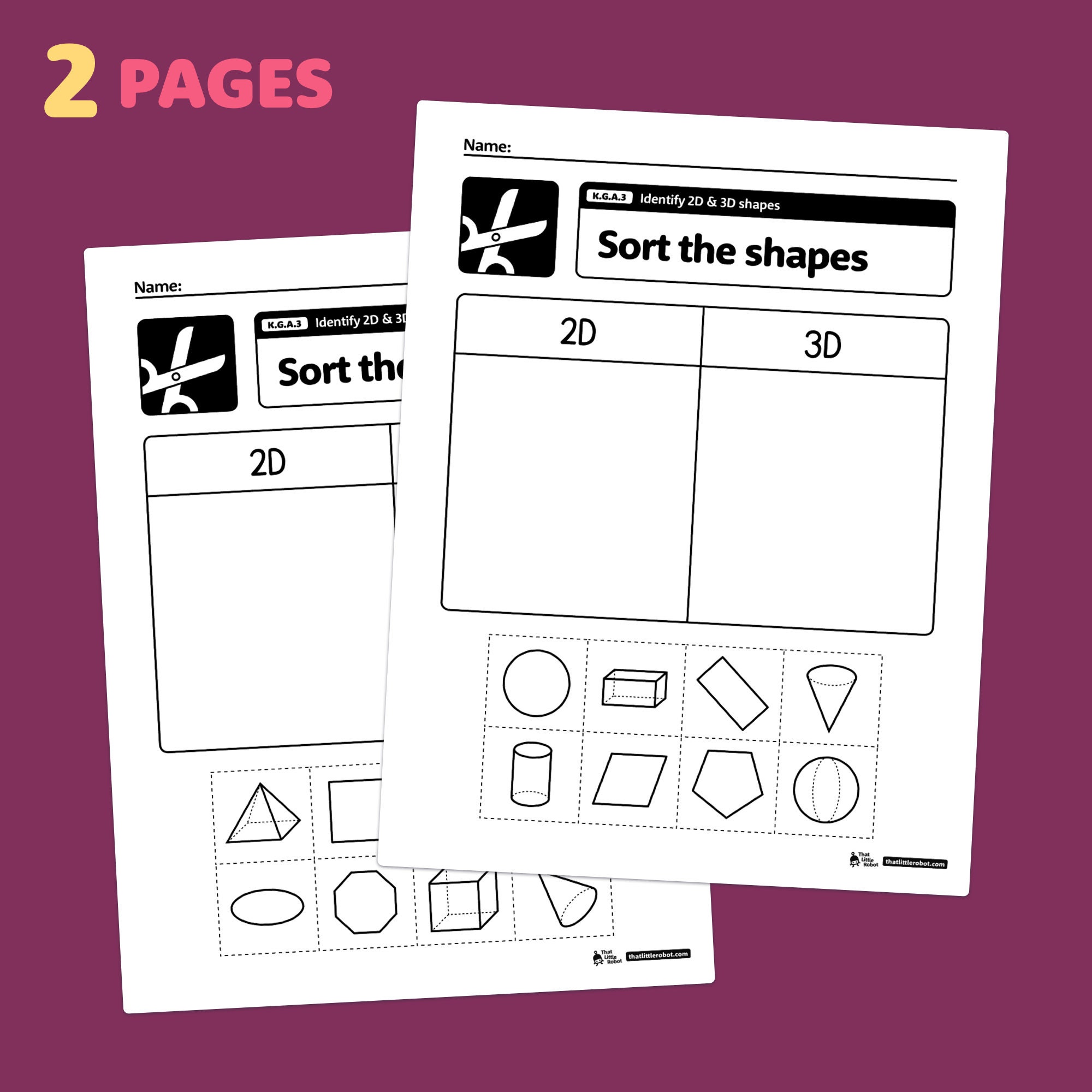 Identify 2d & 3d Shapes Worksheets | Kindergarten Geometry Activities ...
