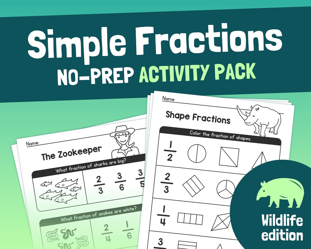 Simple Fractions Worksheets No Prep Fractions Activities - Etsy