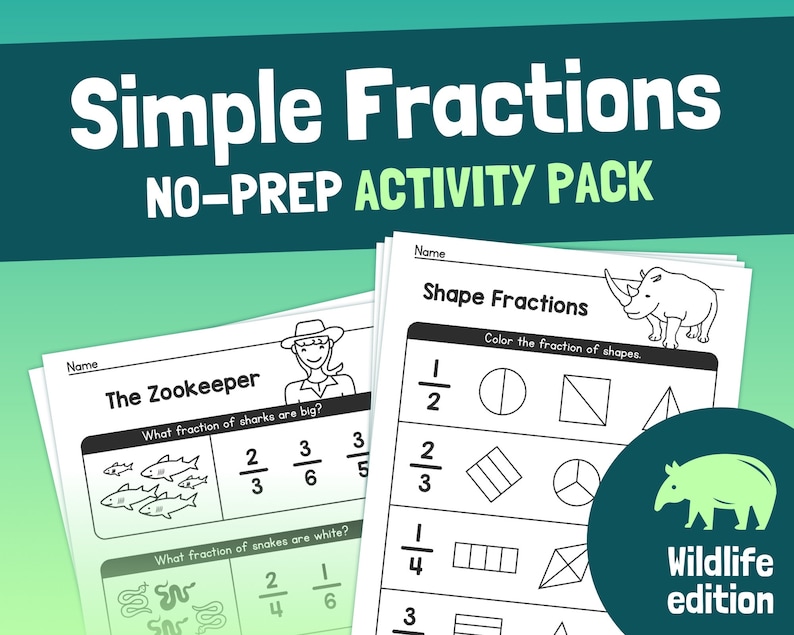 Simple Fractions Worksheets No Prep Fractions Activities - Etsy