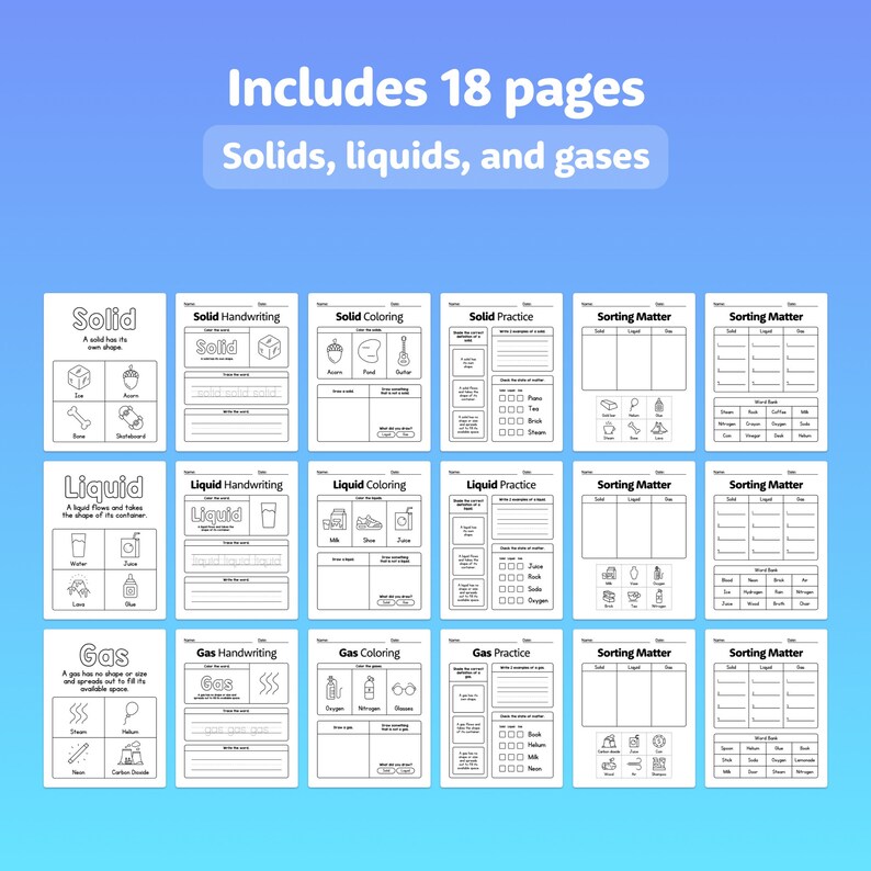 States of Matter Worksheets, States of Matter Anchor Charts: Solid ...