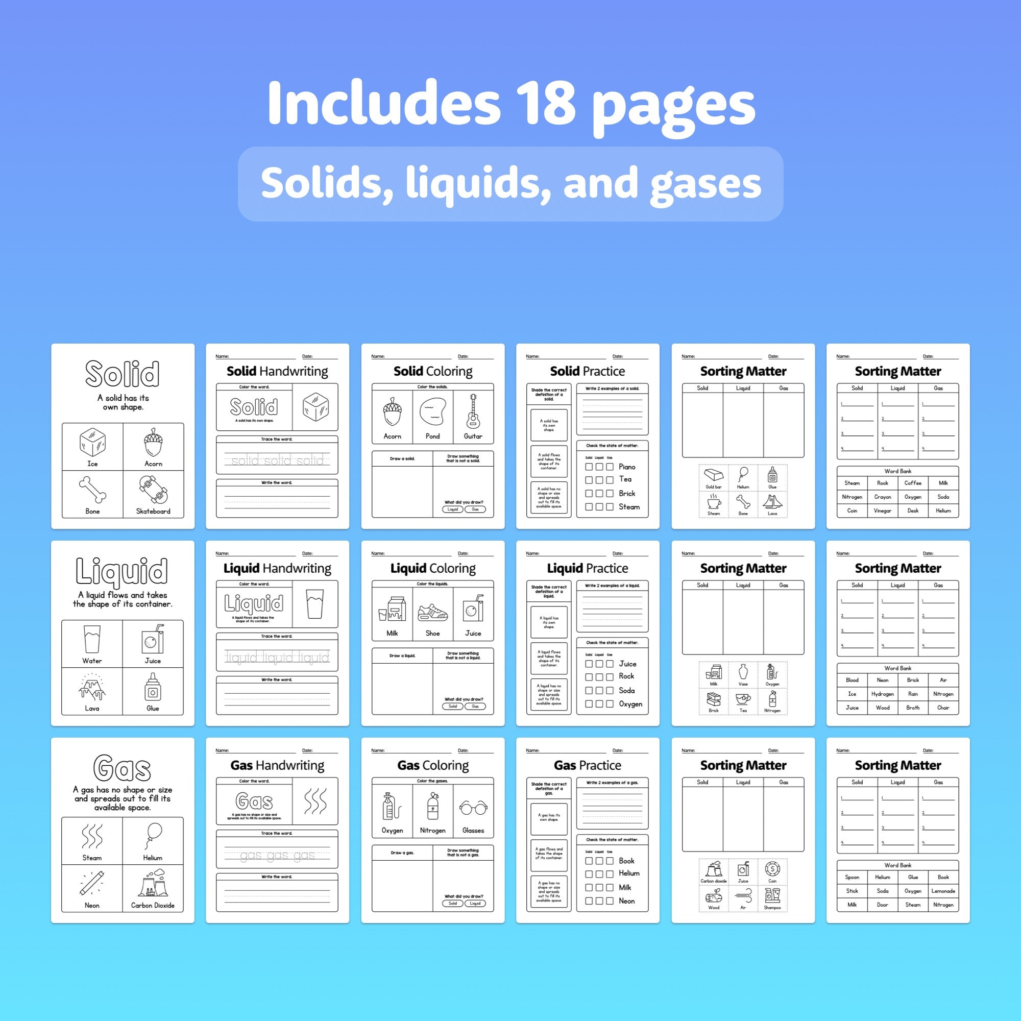 States of Matter Worksheets, States of Matter Anchor Charts: Solid ...