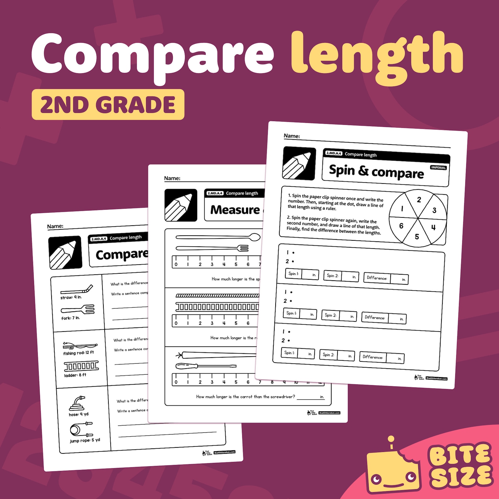 Compare Length Worksheets 2nd Grade Math Centers and Measurement ...