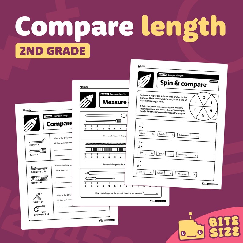 Compare Length Worksheets | 2nd Grade Math Centers and Measurement ...