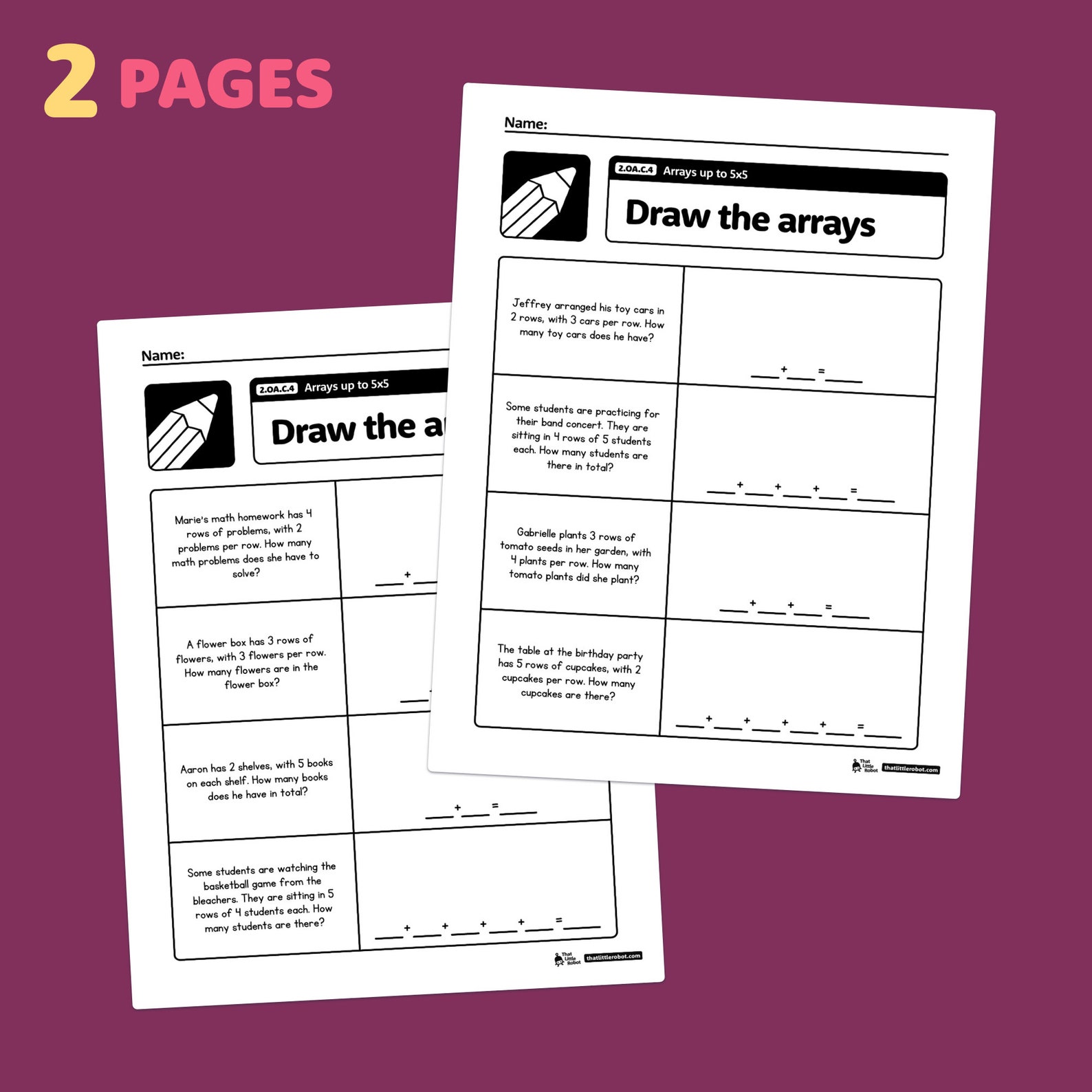 Arrays & Repeated Addition Worksheets 2nd Grade Rows and Columns Math ...