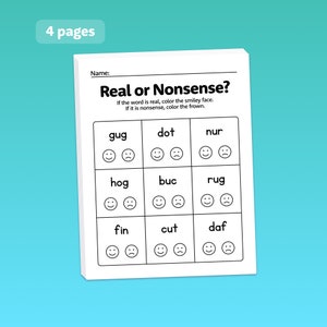 Real or Nonsense Words Worksheets | 1st Grade & Kindergarten CVC Words ...