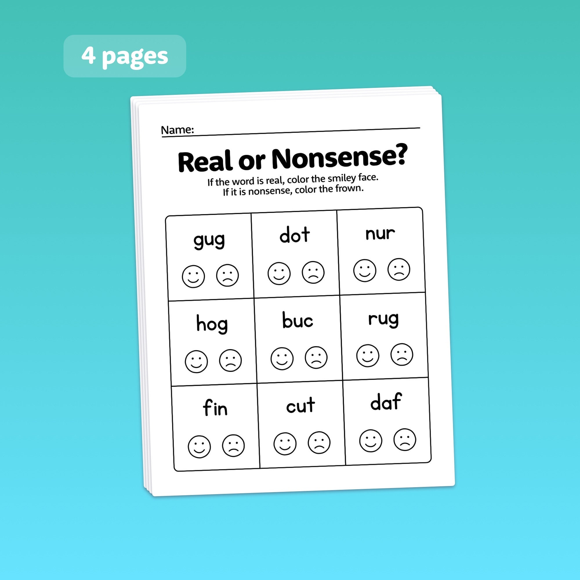 Real or Nonsense Words Worksheets 1st Grade & Kindergarten CVC Words ...