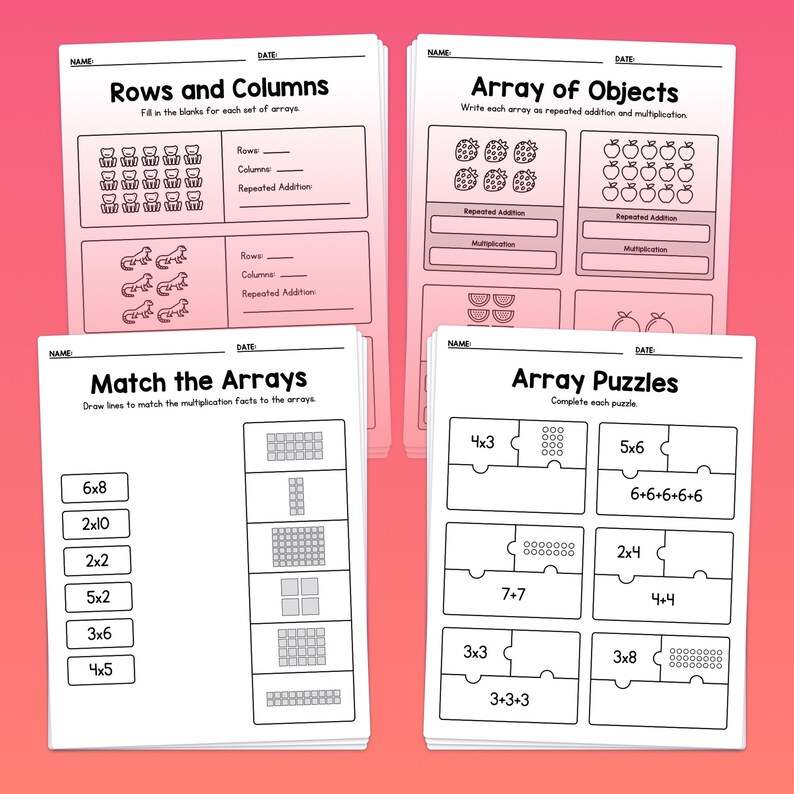 No Prep Arrays Worksheets | Multiplication and Repeated Addition ...