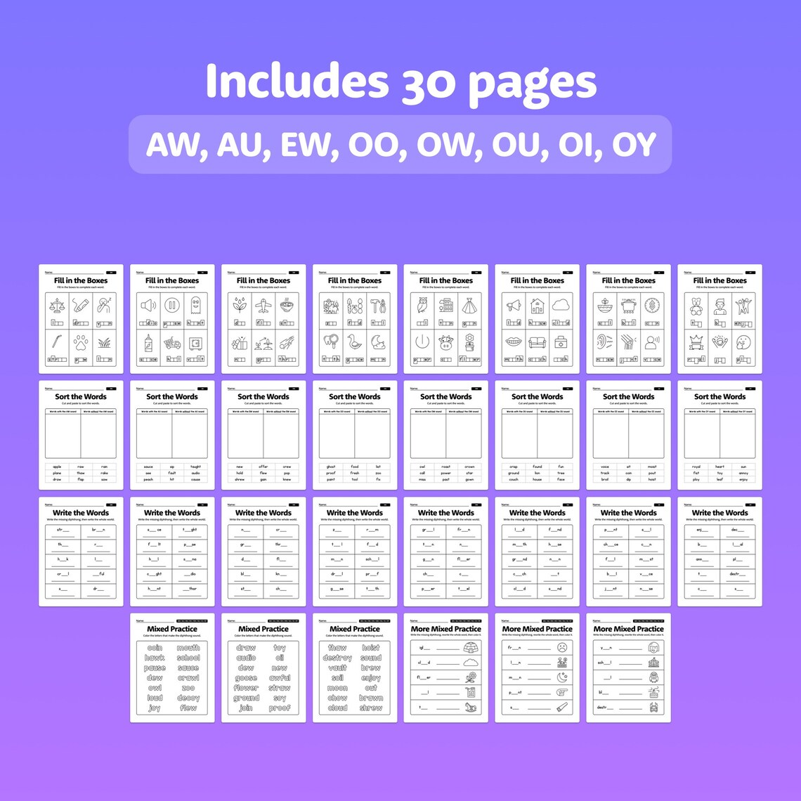 Diphthong Worksheets No Prep 1st & 2nd Grade Diphthongs Activities ...