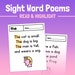 20 Sight Word Poems | Pre-k, K, 1st Grade Shared Reading Worksheets ...
