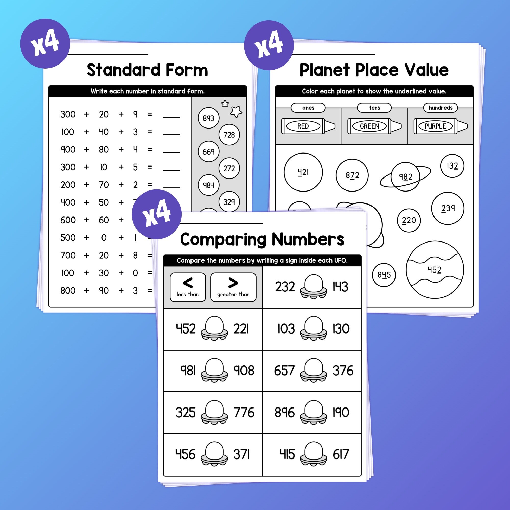 Place Value Worksheets | Space Place Value Activities — Hundreds, Tens ...