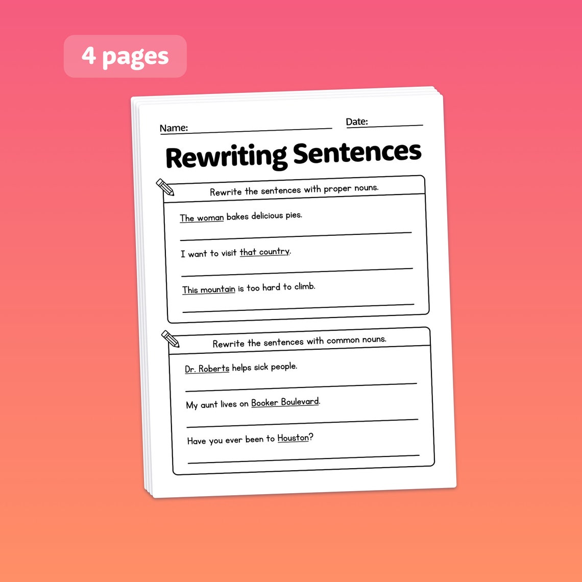 Common and Proper Nouns Worksheets 1st & 2nd Grade Grammar Activities ...