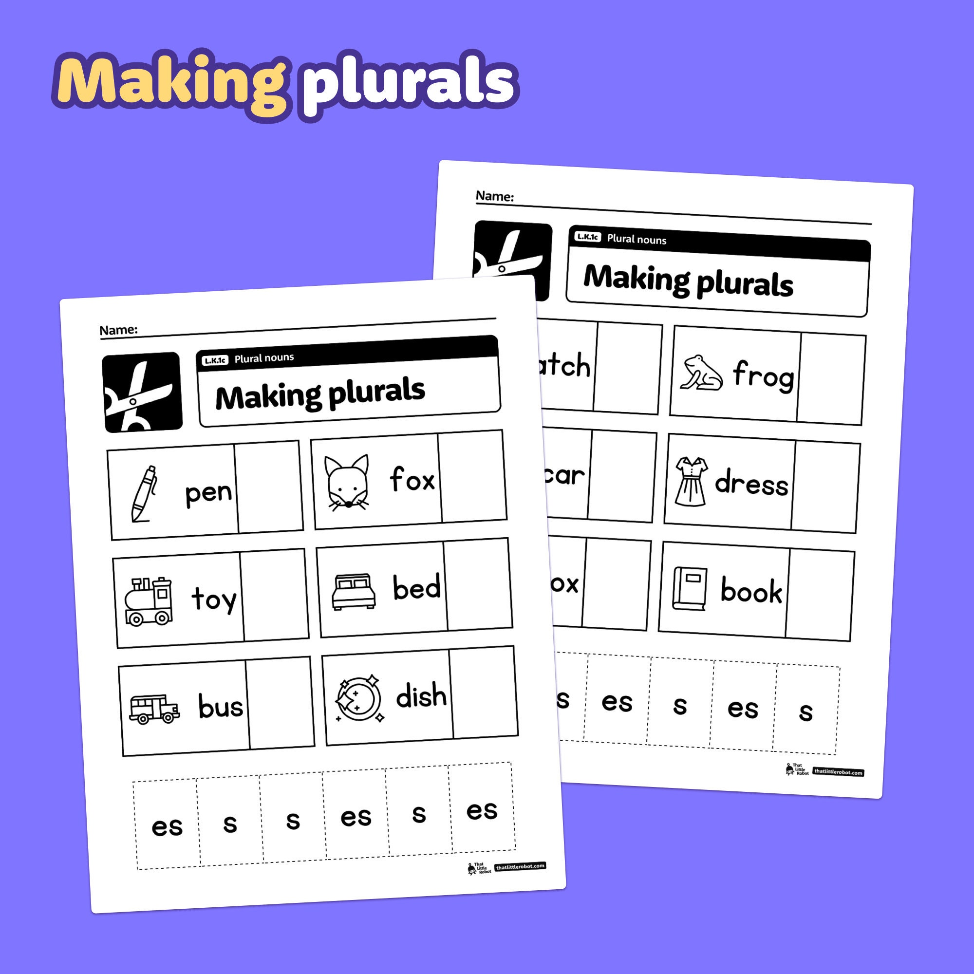 Singular & Plural Nouns Worksheets and Centers | Kindergarten ELA ...