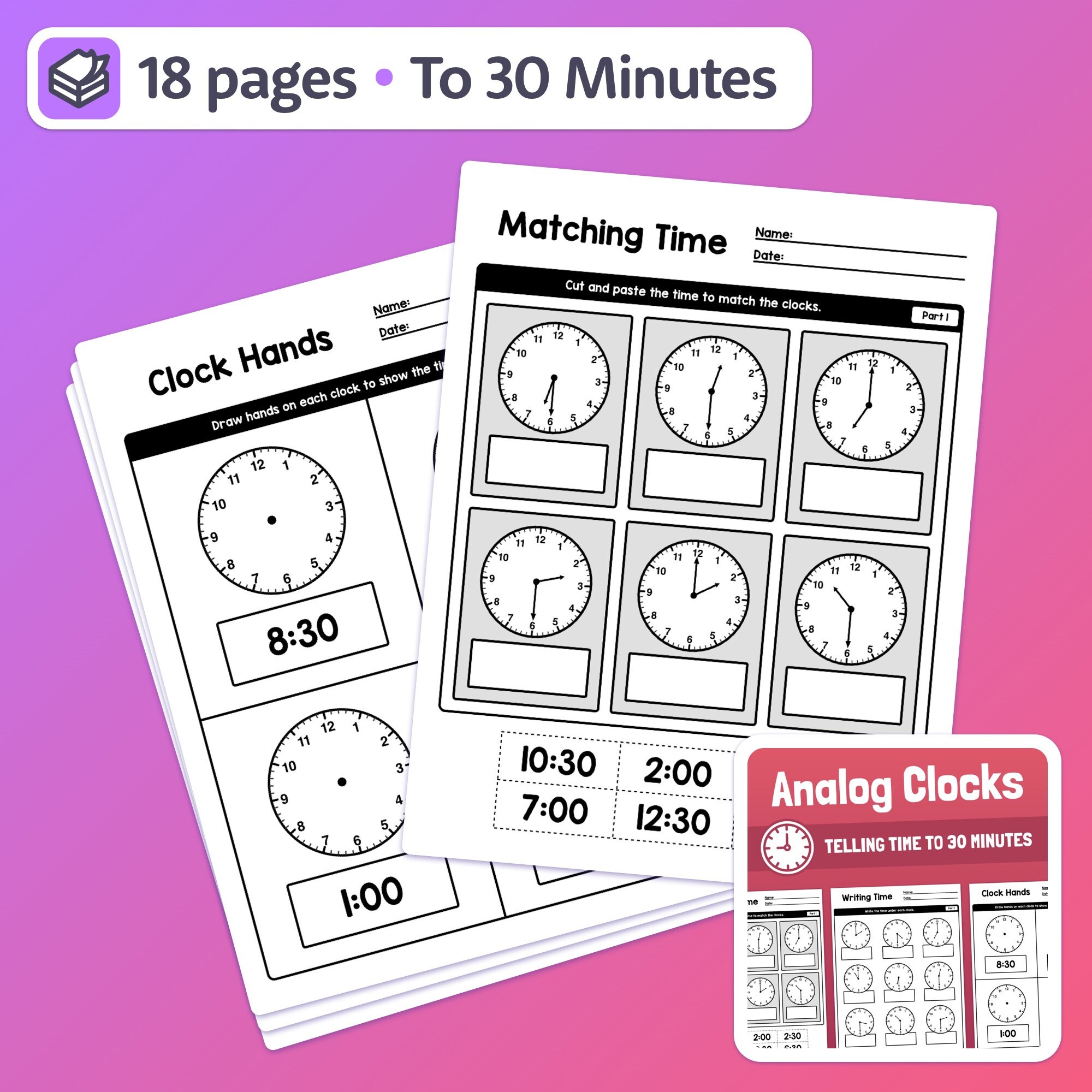 No Prep Analog Clocks Bundle | 1st, 3rd, 2nd Grade Telling Time ...
