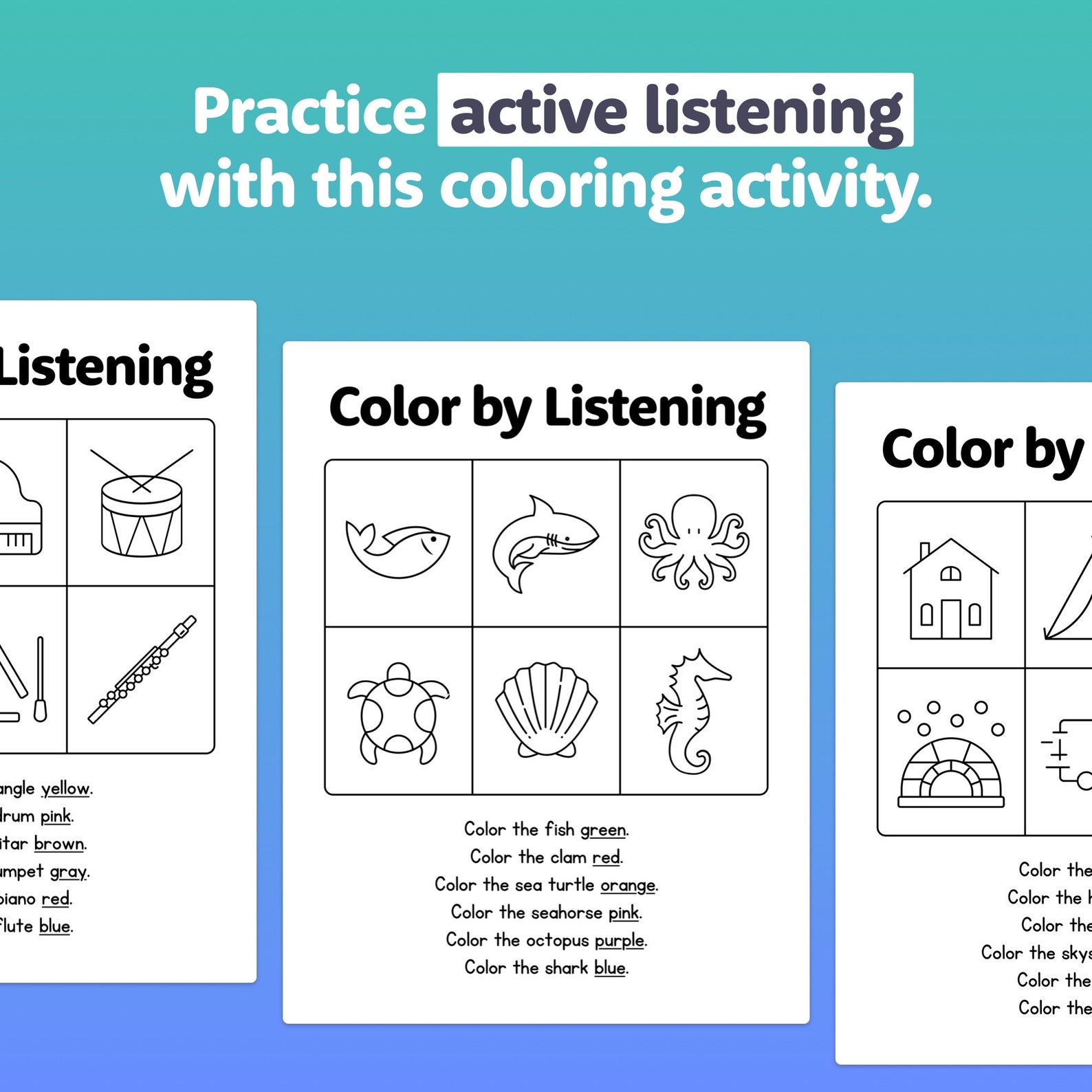 Color by Listening Activity for Kindergarten & Pre-k | Following ...