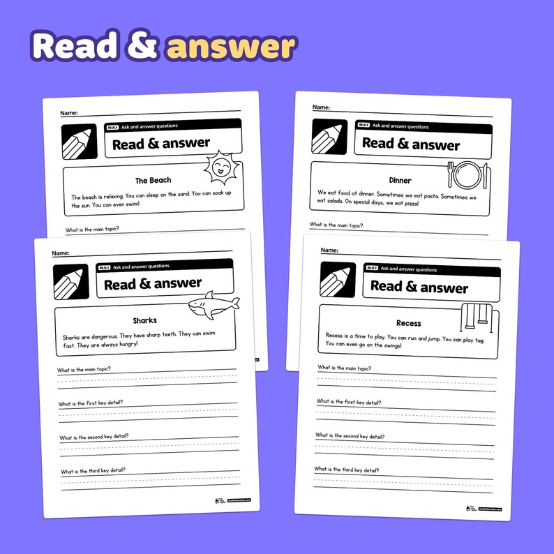 Main Topic and Key Details Worksheets | Kindergarten Reading ...