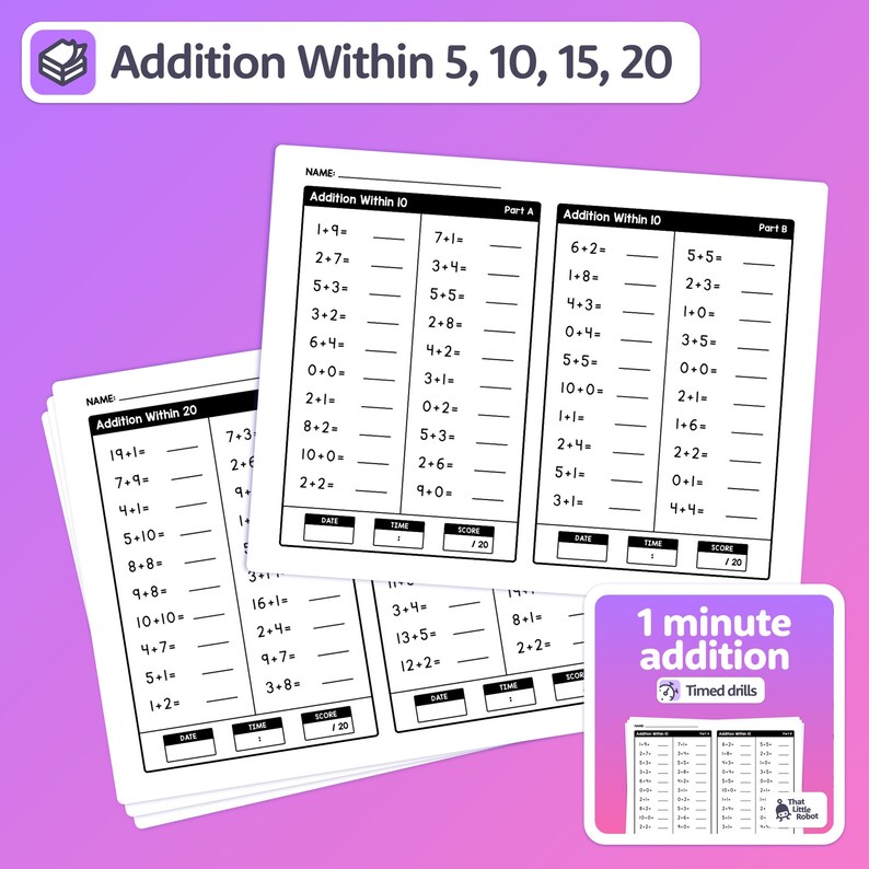 No Prep Addition Drills & Subtraction Drills Bundle - Etsy