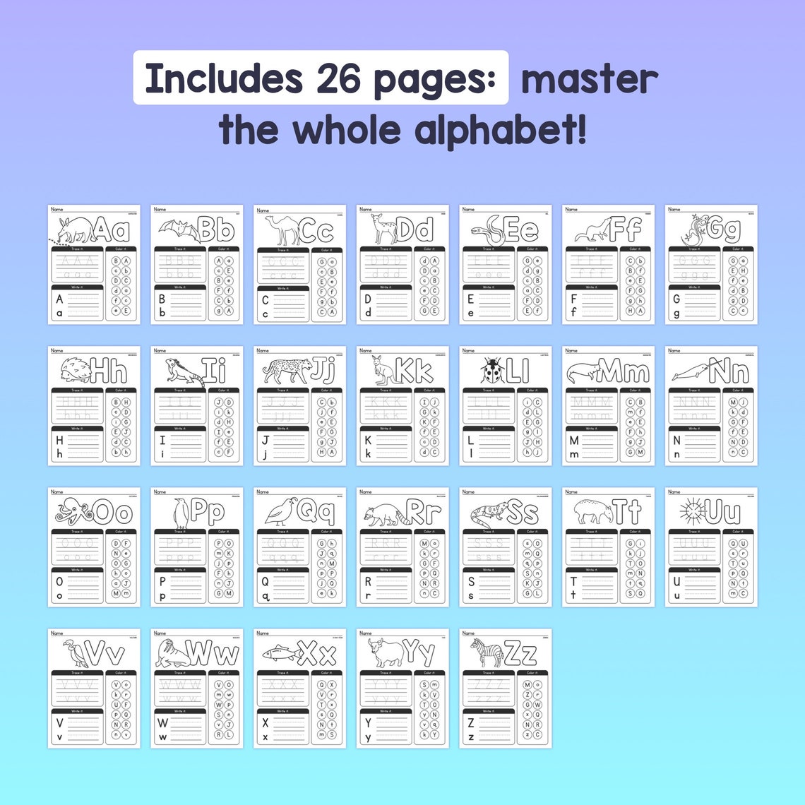 Letters of the Alphabet Worksheets Pre-k K 1st A-Z - Etsy