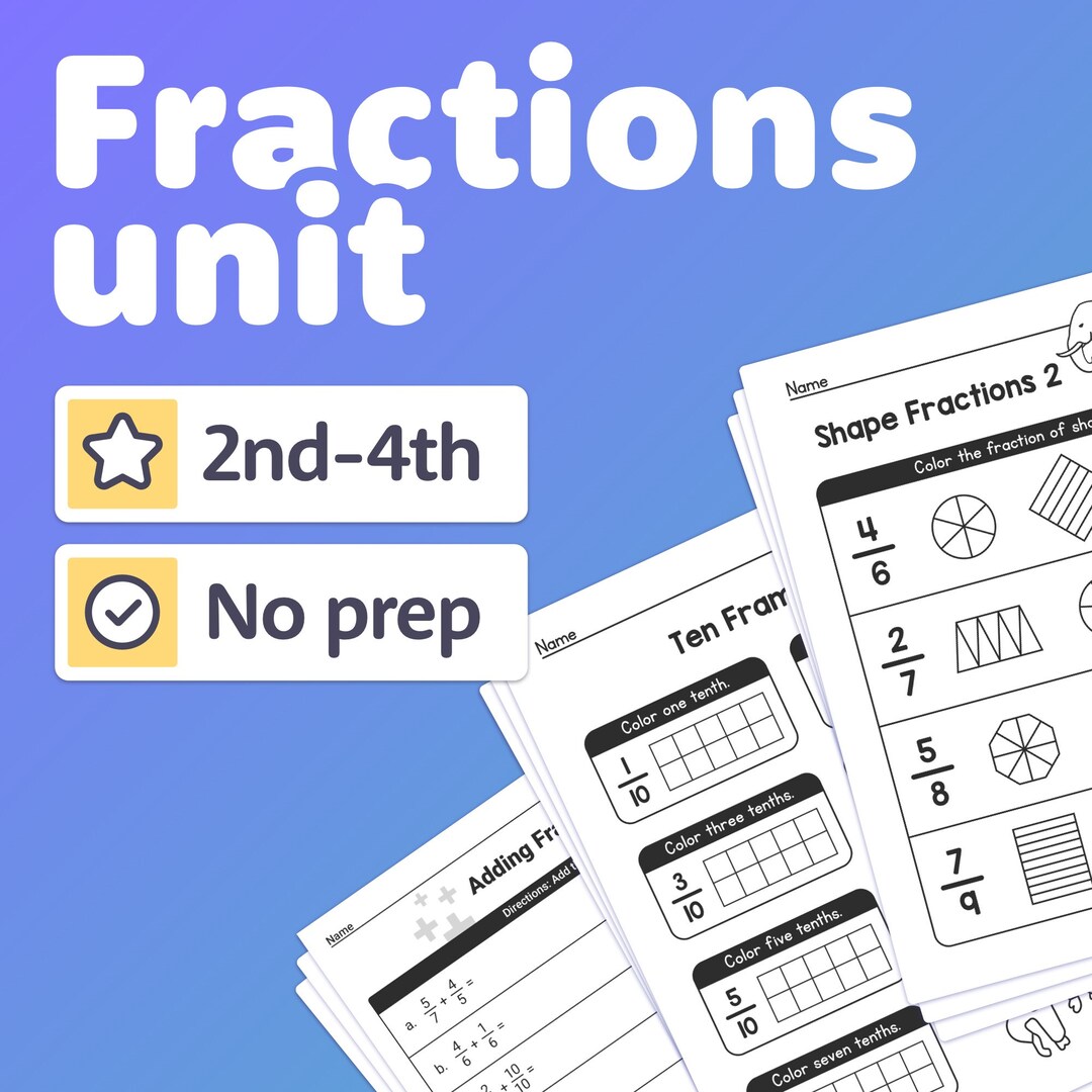 No Prep Fractions Unit | 4th, 3rd, 2nd Grade Fractions Worksheets ...
