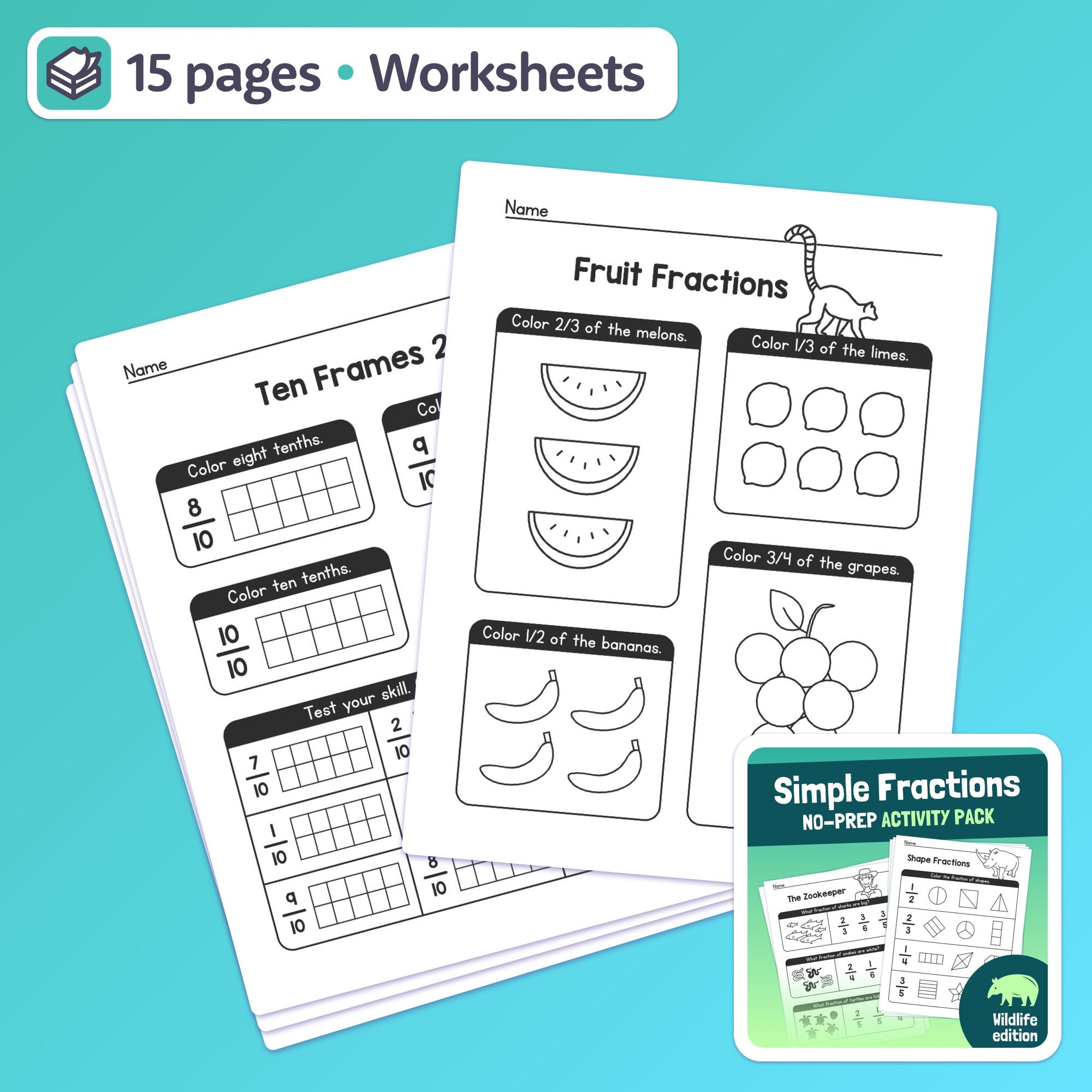 No Prep Fractions Bundle 2nd, 3rd, 4th Grade Fraction Worksheets ...