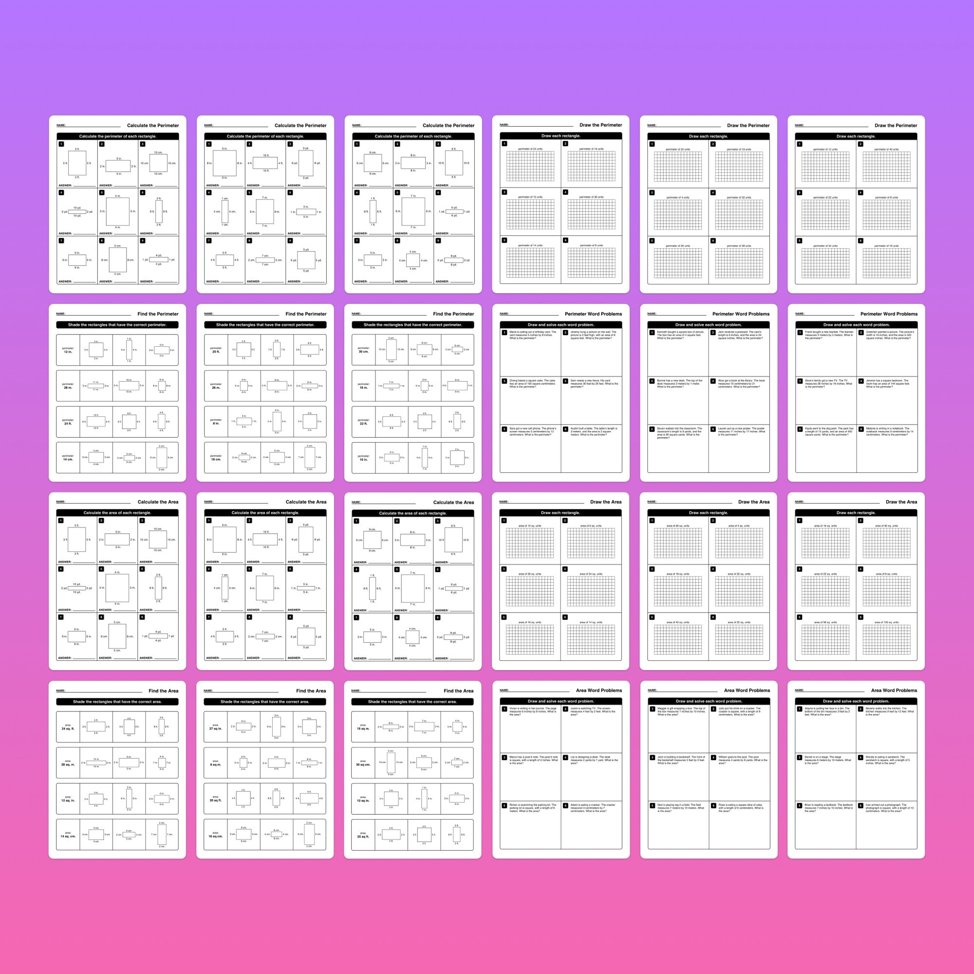 No Prep Area and Perimeter of Rectangles | 4th & 3rd Grade Perimeter ...
