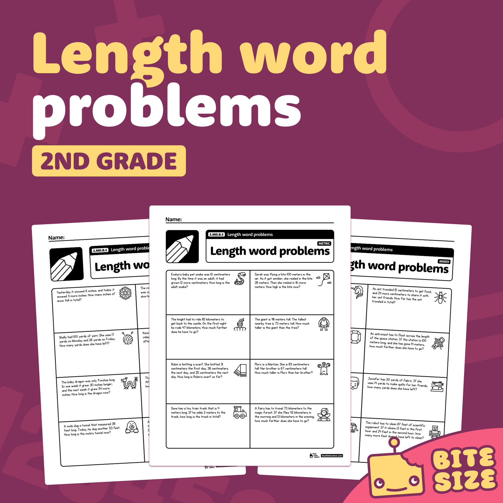 Length Word Problems Worksheets 2nd Grade Math Centers and Measurement ...