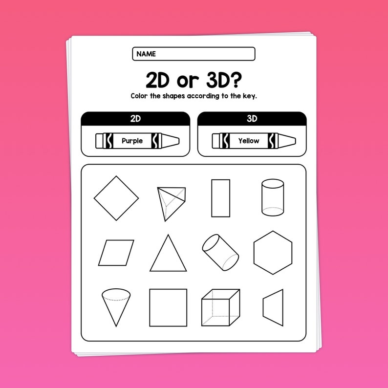 No Prep 2D and 3D Shapes Worksheets Kindergarten, 2nd, 1st Grade Math ...