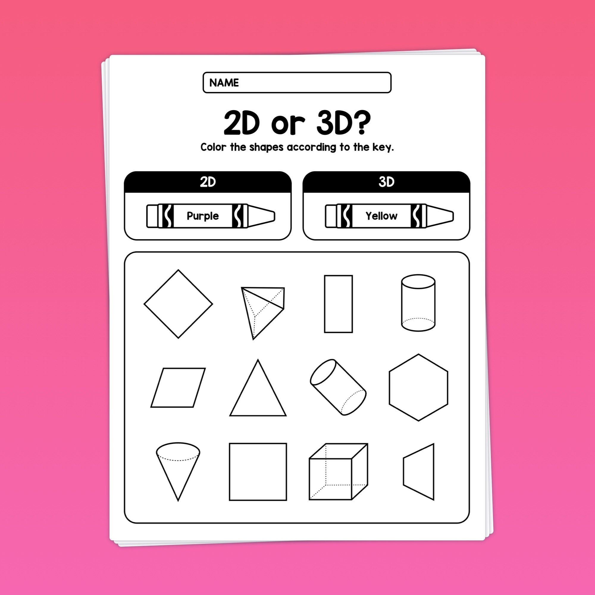 No Prep 2D and 3D Shapes Worksheets Kindergarten, 2nd, 1st Grade Math ...