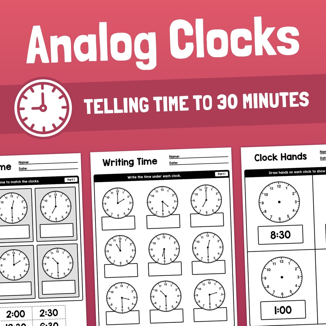 Telling Time to the Hour & Half Hour Worksheets | 1st, 2nd, 3rd Grade ...