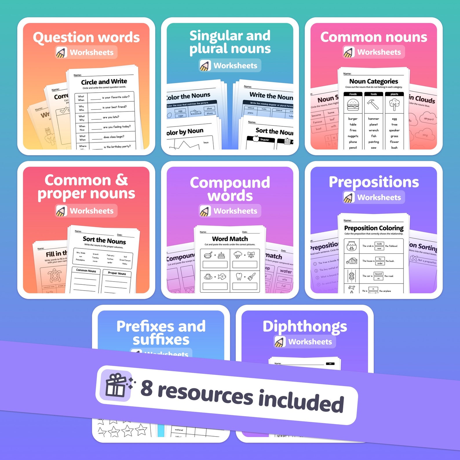 Grammar Bundle | Kindergarten Grammar, 1st Grade Grammar, 2nd Grade ...