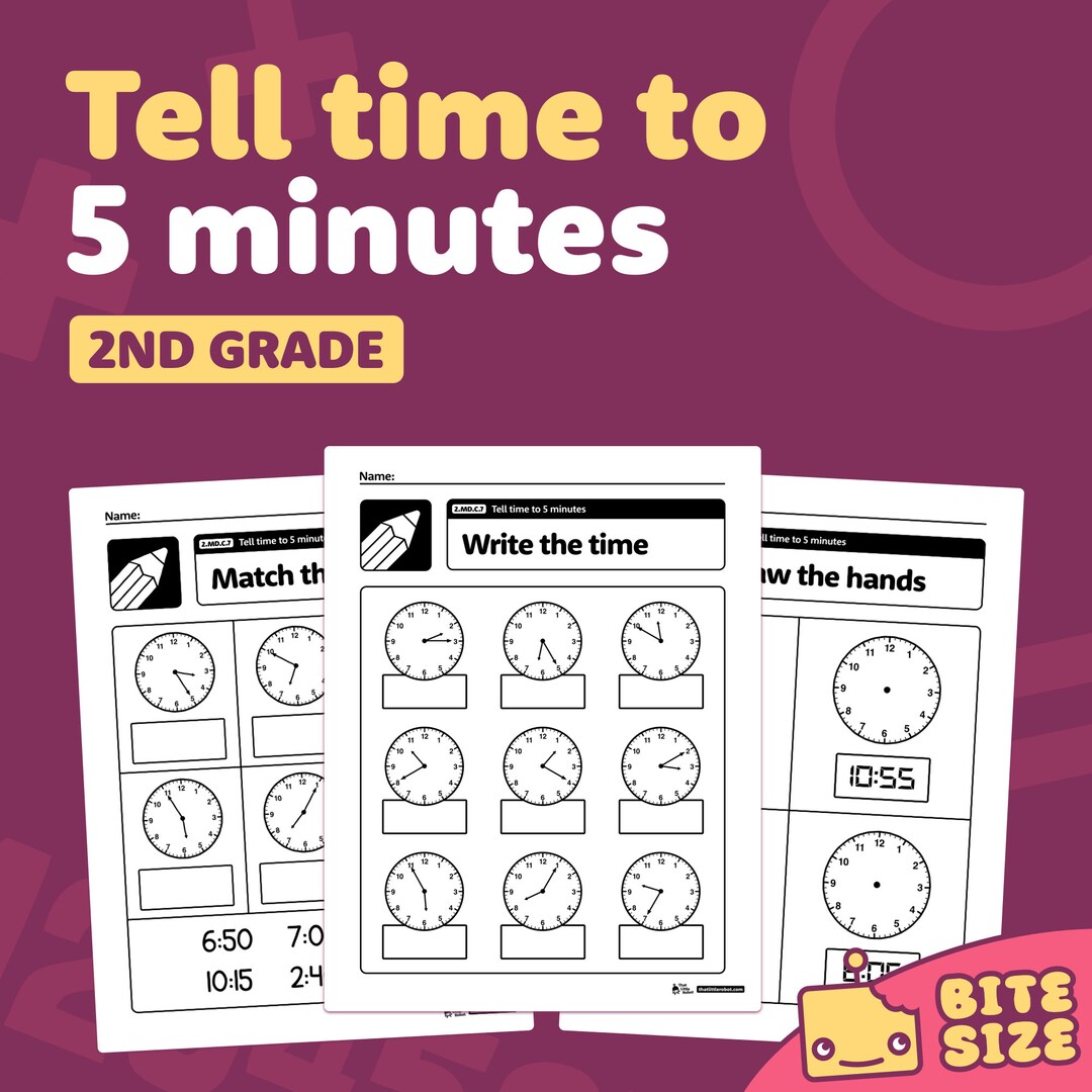 Tell Time to 5 Minutes Worksheets | 2nd Grade Math Centers and Digital ...