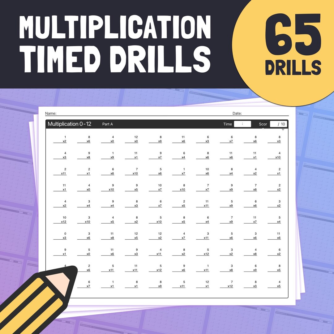 Timed Multiplication Drills 0-12 Times Tables Multiplication Facts ...